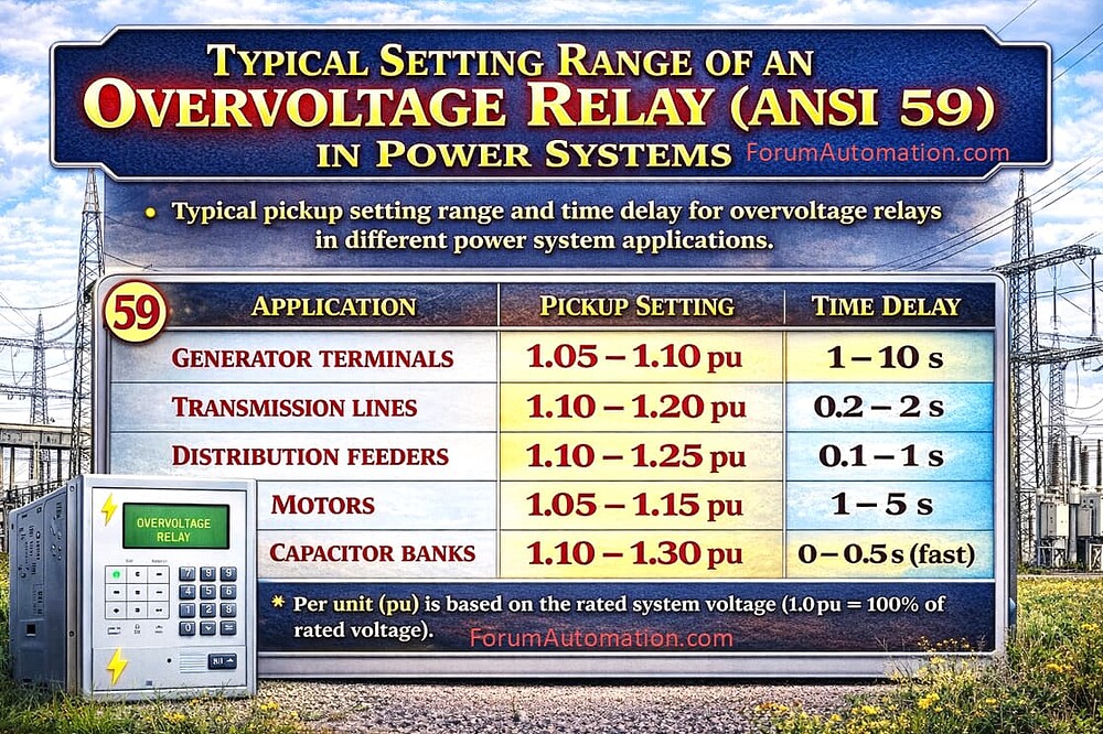 What is the typical setting range of an overvoltage relay in power ...