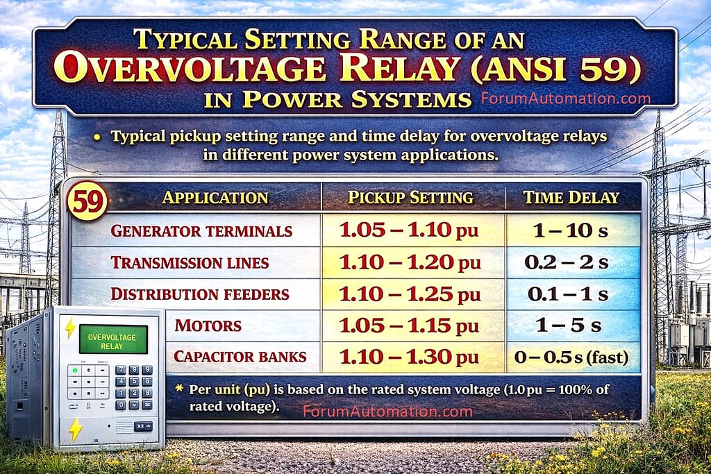 What is the typical setting range of an overvoltage relay in power ...